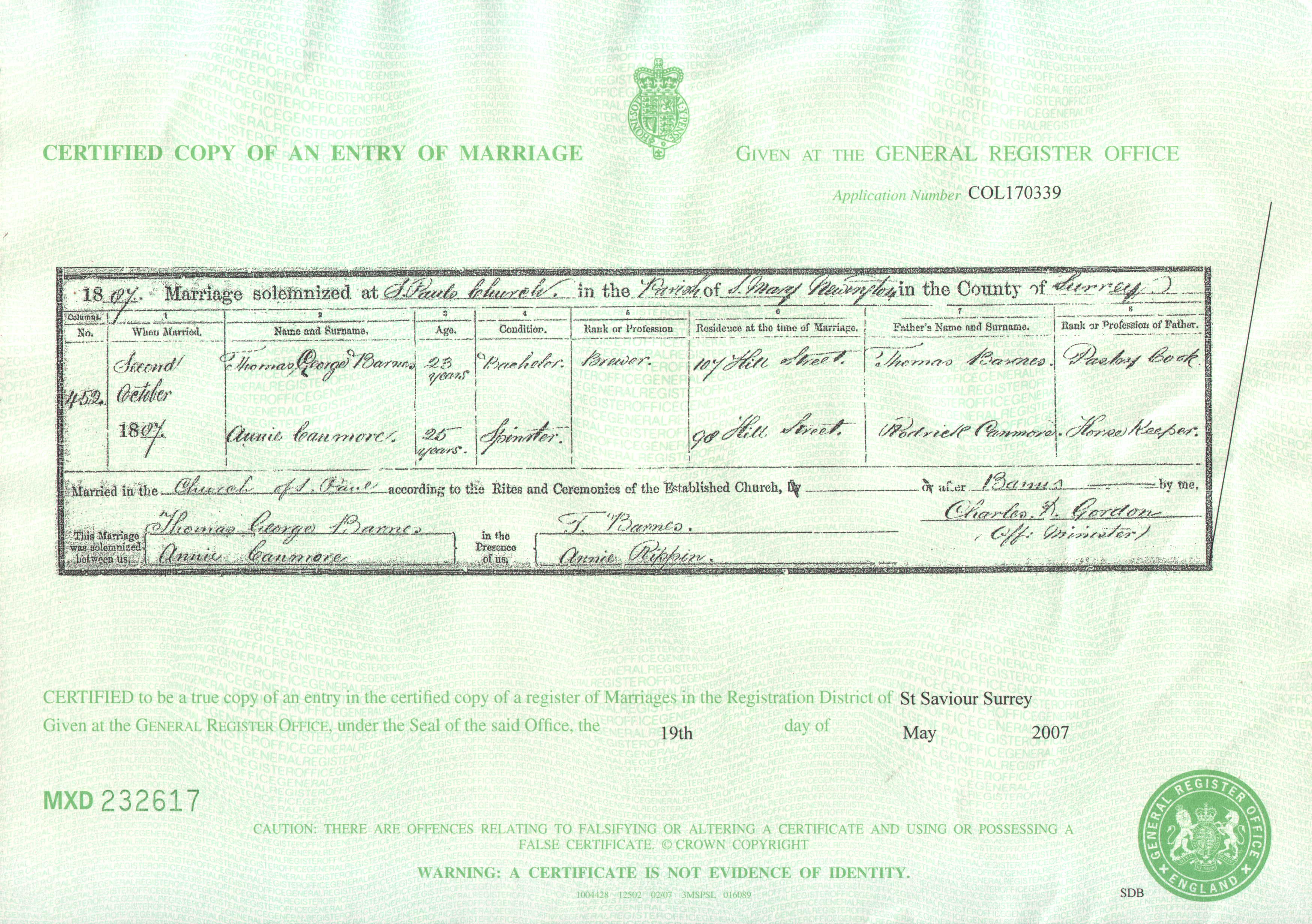 Marriage Certificates